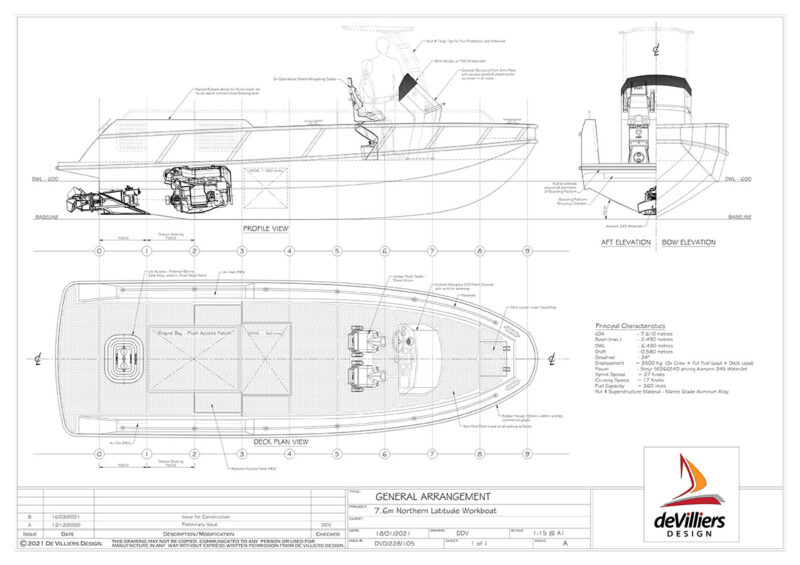 7.61m Northern Latitude Workboat Design #228 - De Villiers Marine Design